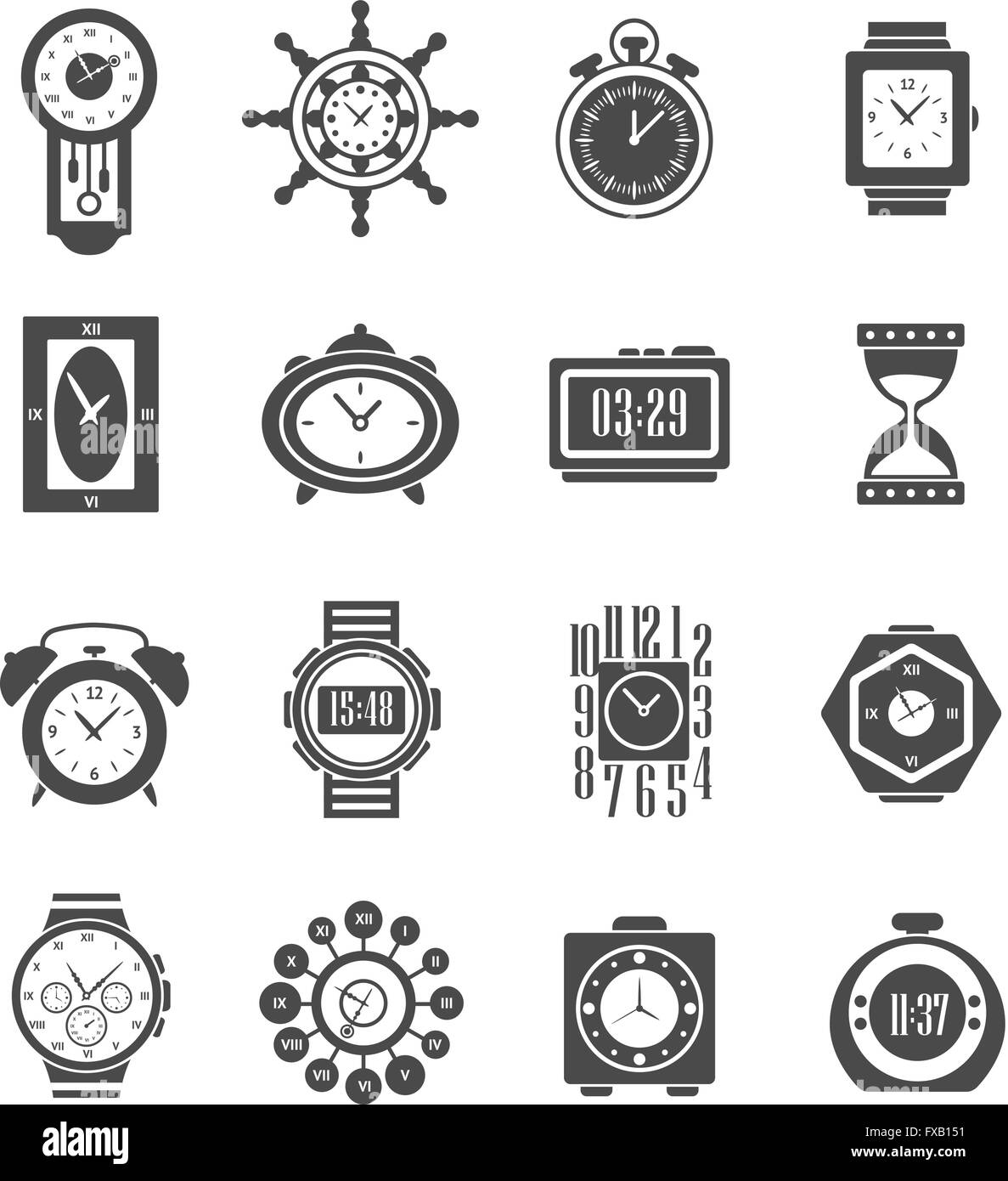 Clock Black Icons Set Stock Vector Image And Art Alamy