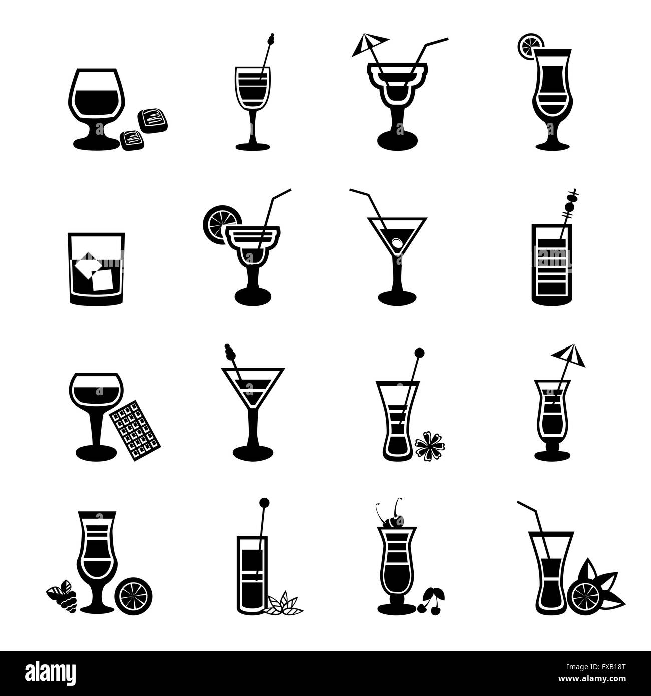Black And White Cocktail Icons Set Stock Vector Image And Art Alamy