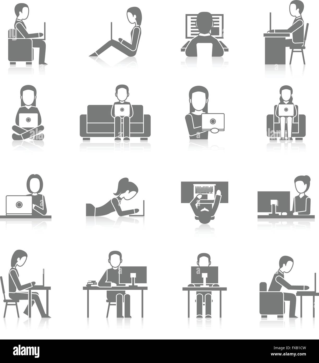 Computer Working Icons Set Stock Vector Image & Art - Alamy