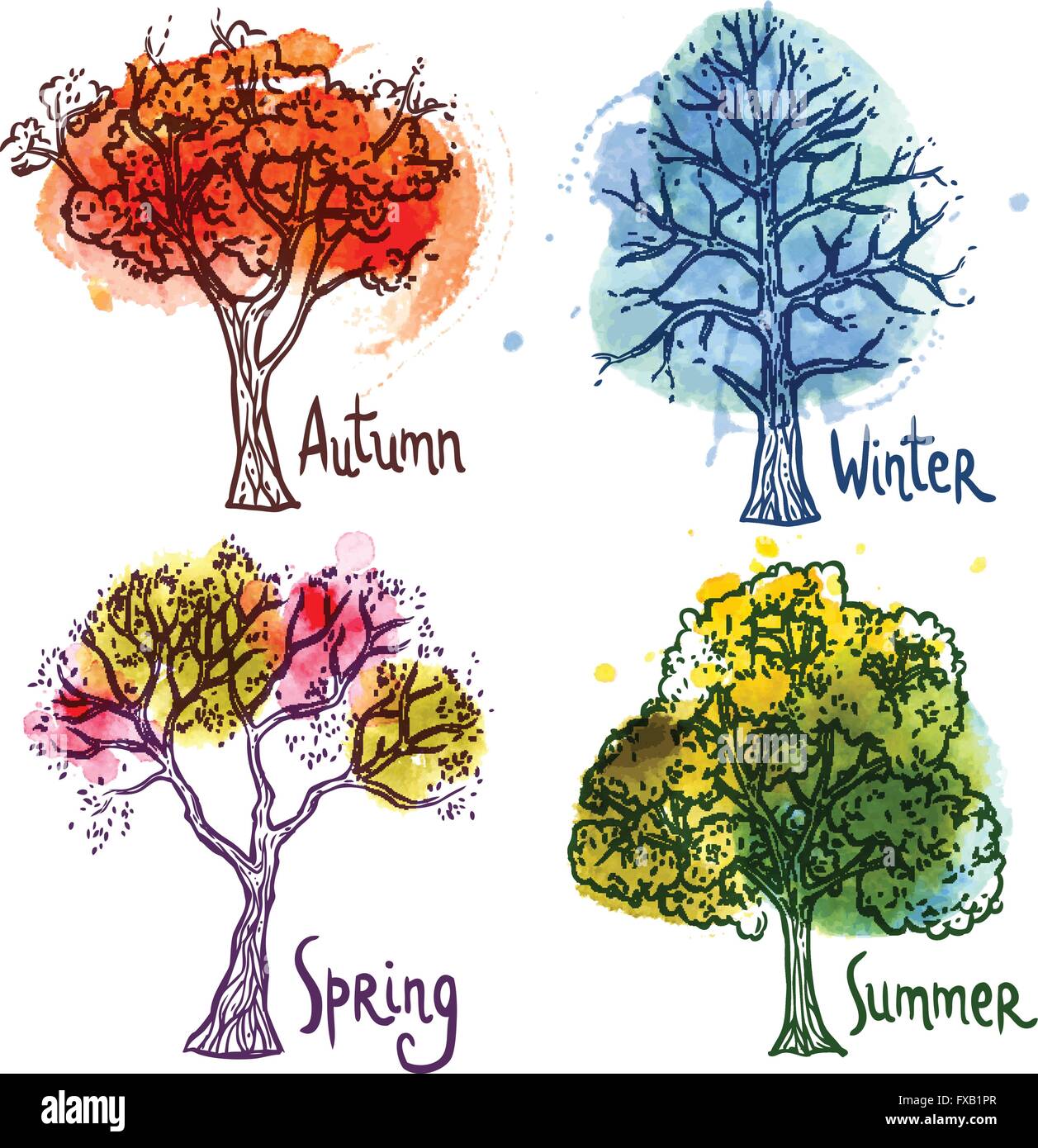 Watercolor Tree Set Stock Vector Image & Art - Alamy