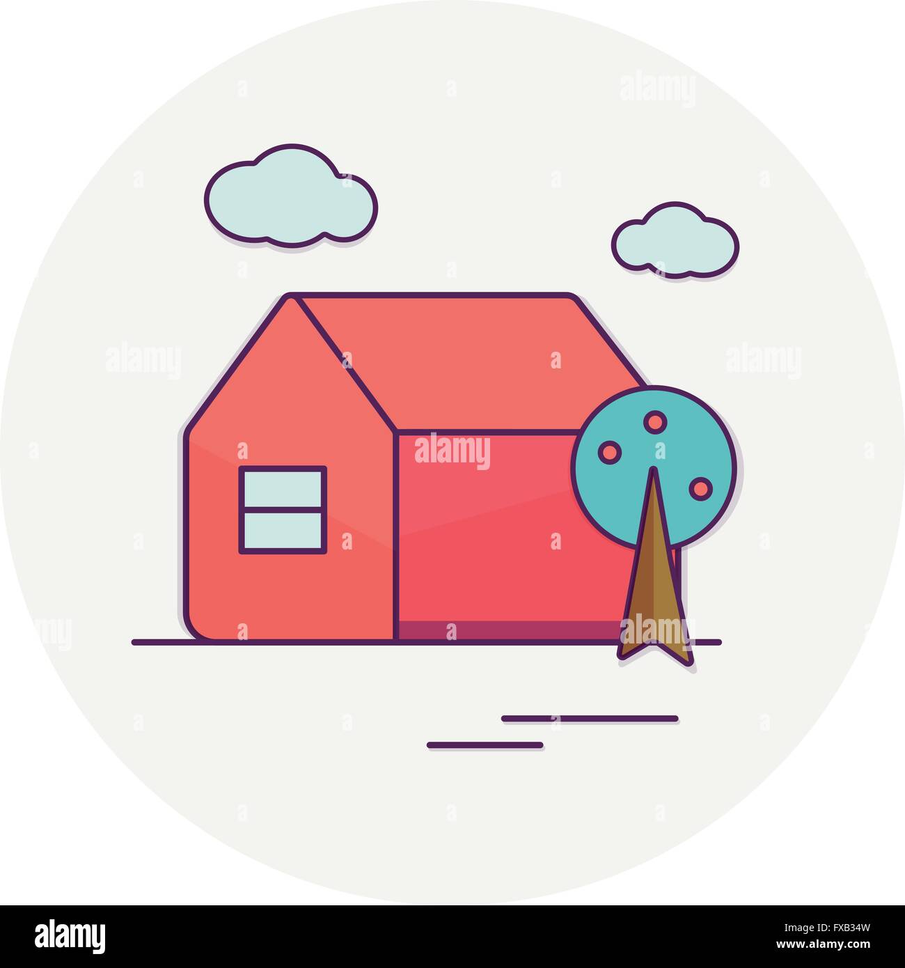 red house, tree and clouds Stock Vector Image & Art - Alamy