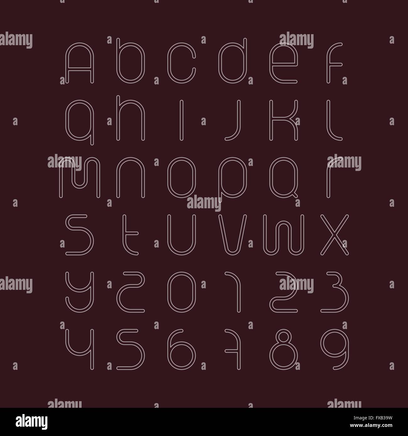 set of outline style, isolated alphabet letters and numbers. vector ...