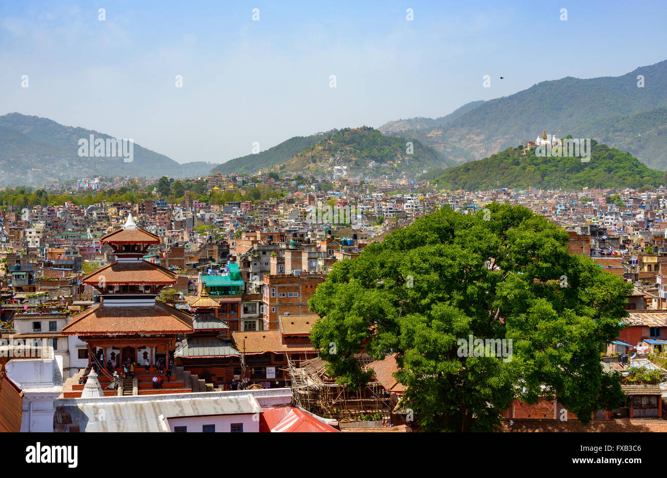 Kathmandu city and Swayambunath as seen from Kathmandu Durbar Square in ...