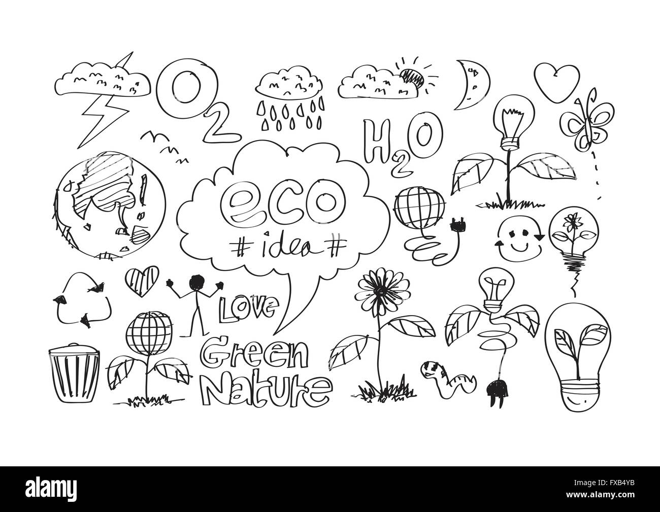 Eco Idea Sketch and Eco friendly Doodles Stock Vector Image & Art - Alamy
