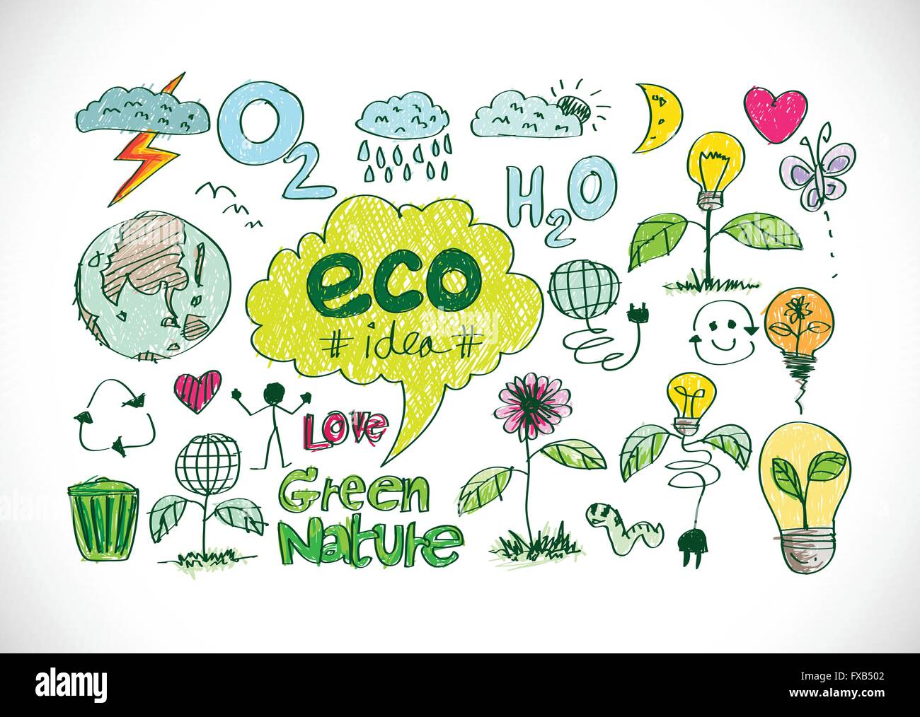 Eco Idea Sketch and Eco friendly Doodles Stock Vector Image & Art - Alamy