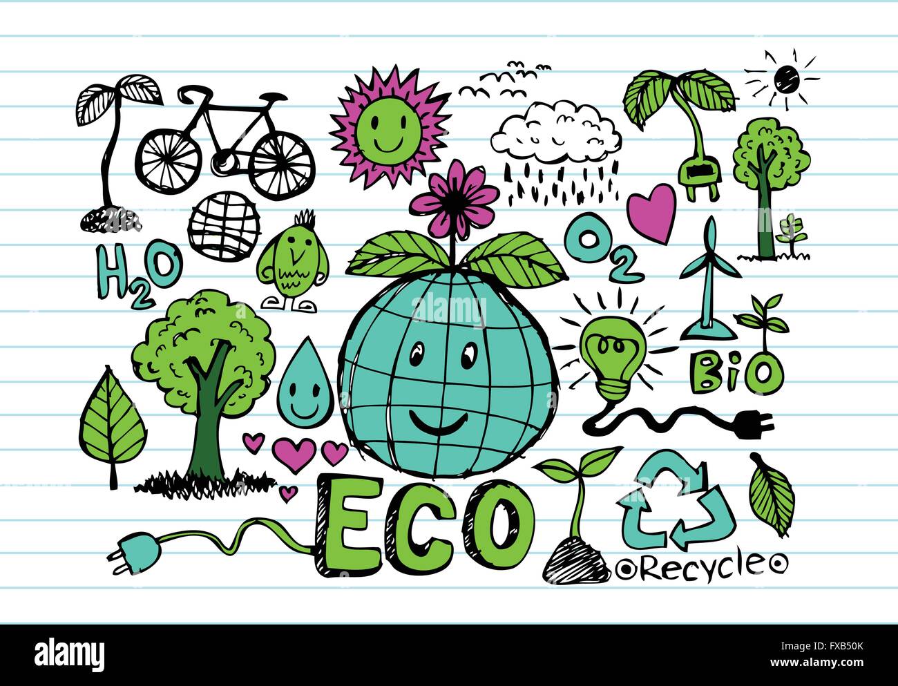 Eco Idea Sketch and Eco friendly Doodles Stock Vector Image & Art - Alamy