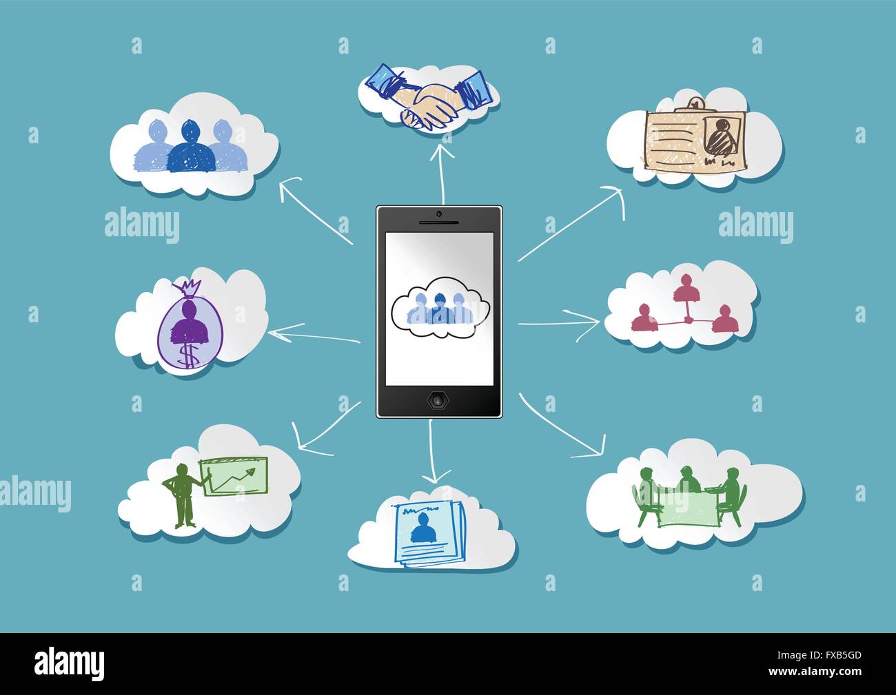 Mobile phone Cloud computing concept with Network contact by pen tablet ...