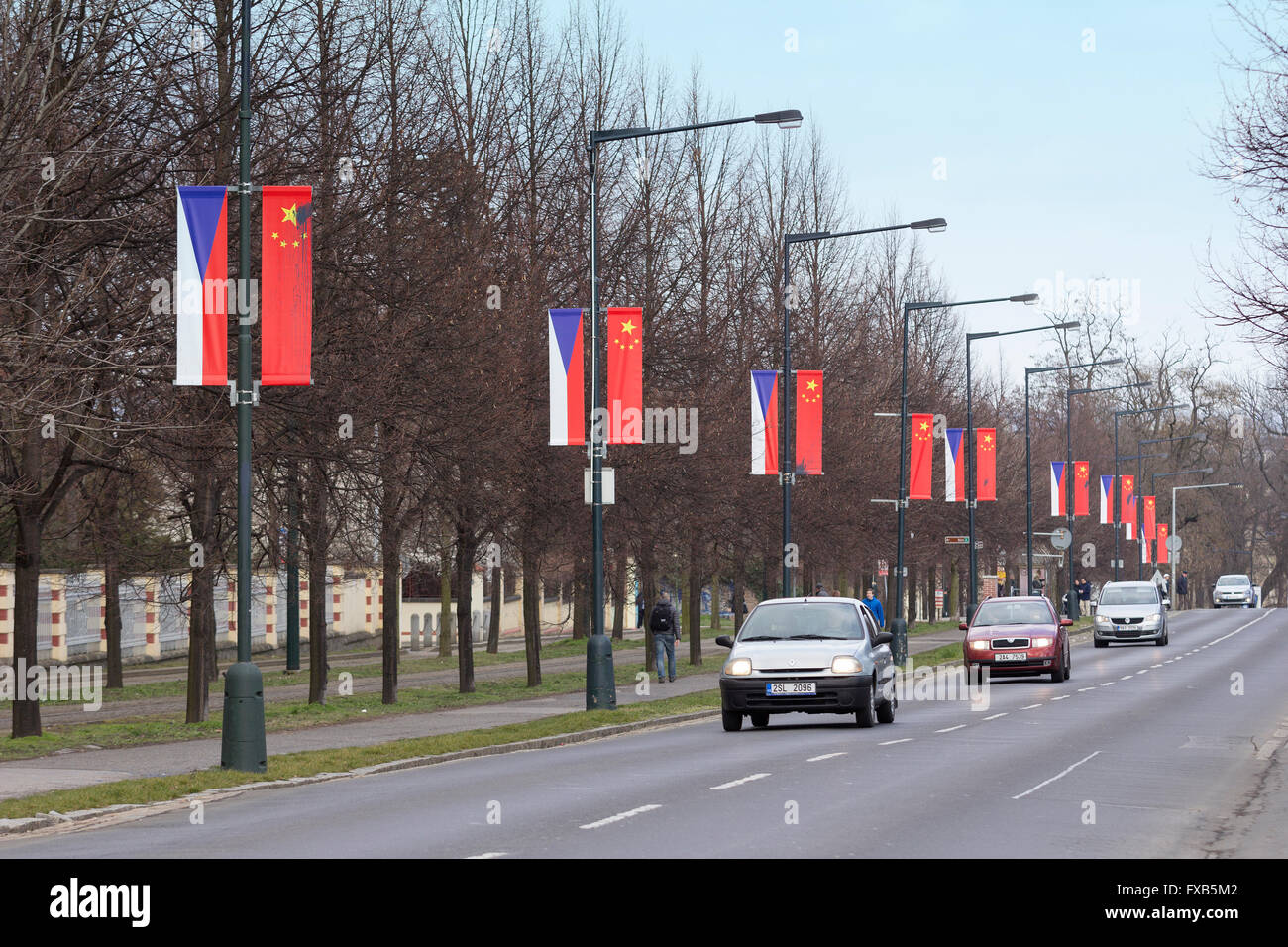 Flags hang on the street prior the official visit of President of China ...