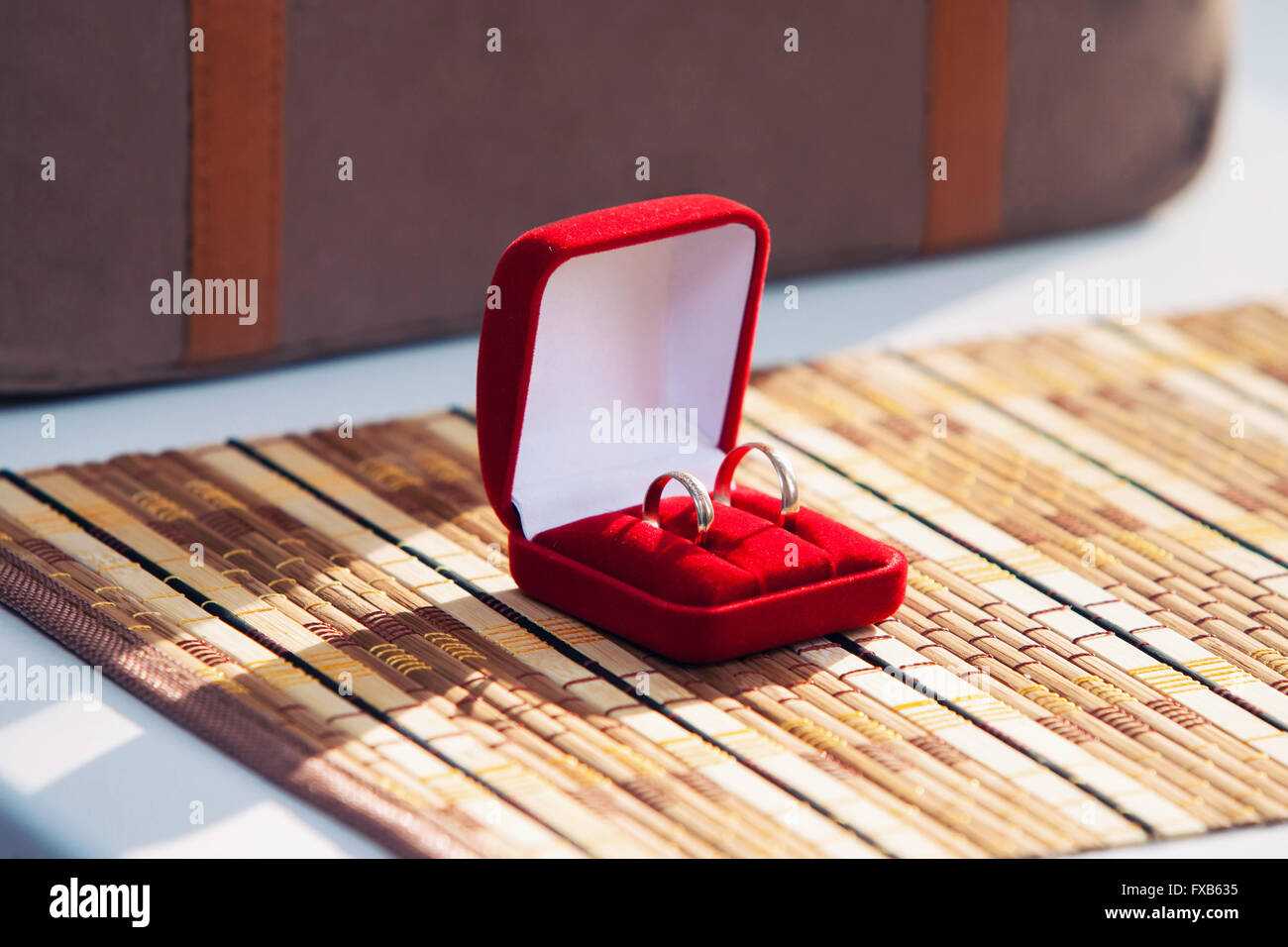 wedding bands, wedding rings in the red box, wedding jewelry Stock ...