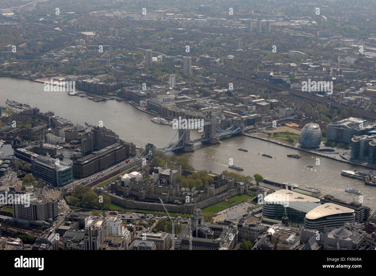 Aerial View Of Tower Bridge, City Hall and River Thames, London City UK ...
