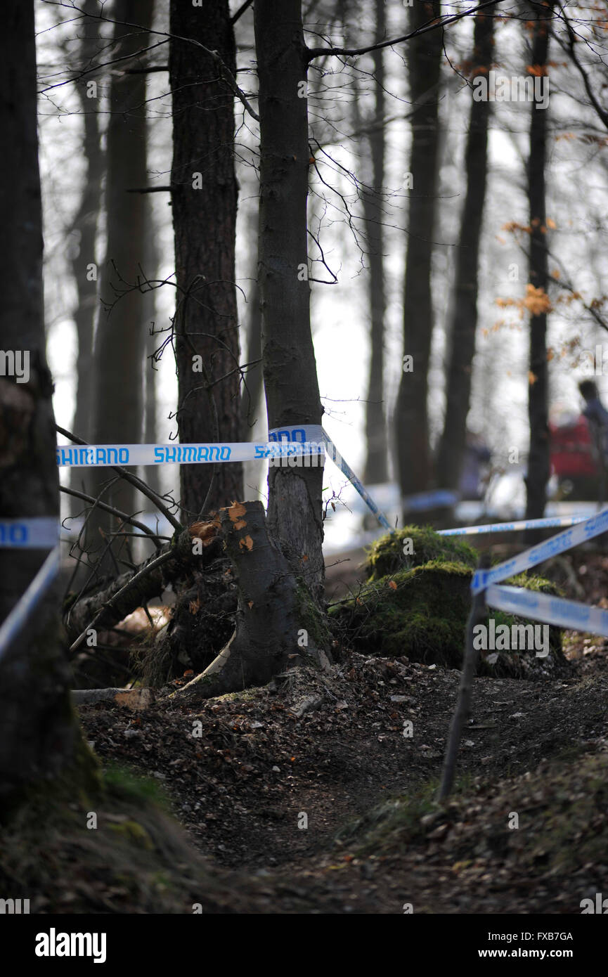 Blandford, Dorset, UK, 13 March 2016. Okeford Hill MTB DH. The newly ...