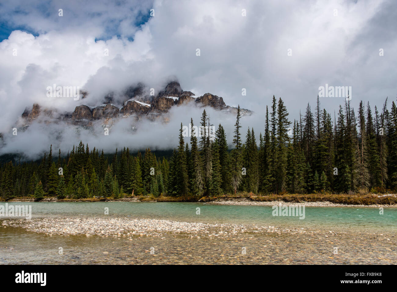 Castle Mountain, Bow River, Bow River Parkway, Banff National Park, canadian Rocky Mountains ...