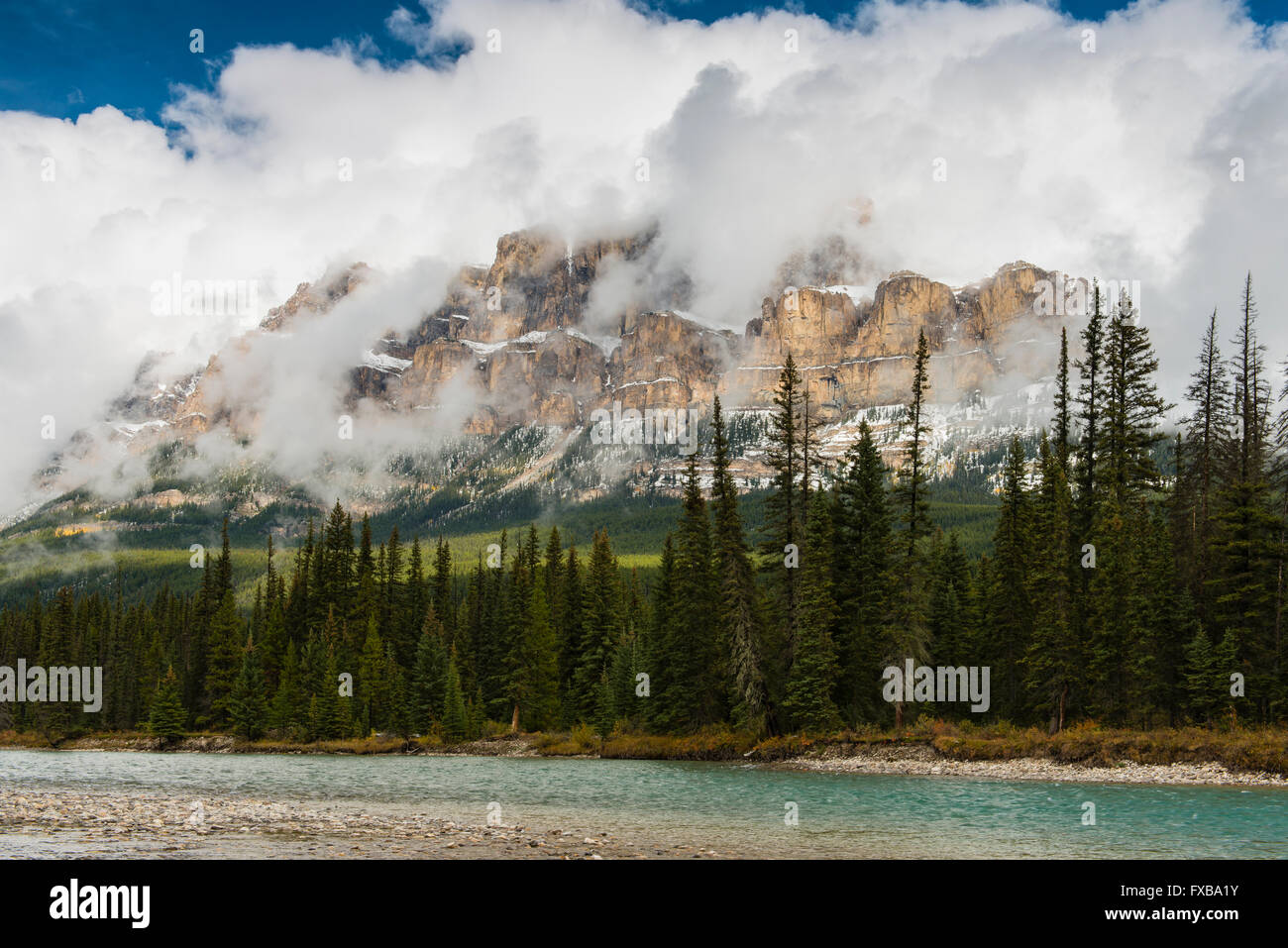 Castle Mountain, Bow River, Bow River Parkway, Banff National Park, canadian Rocky Mountains ...