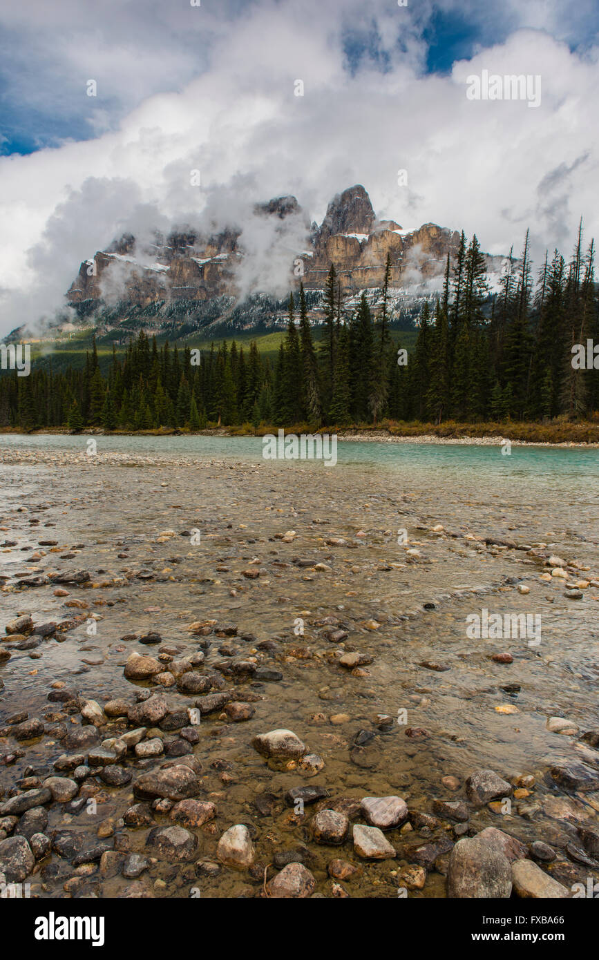 Castle Mountain, Bow River, Bow River Parkway, Banff National Park, canadian Rocky Mountains ...