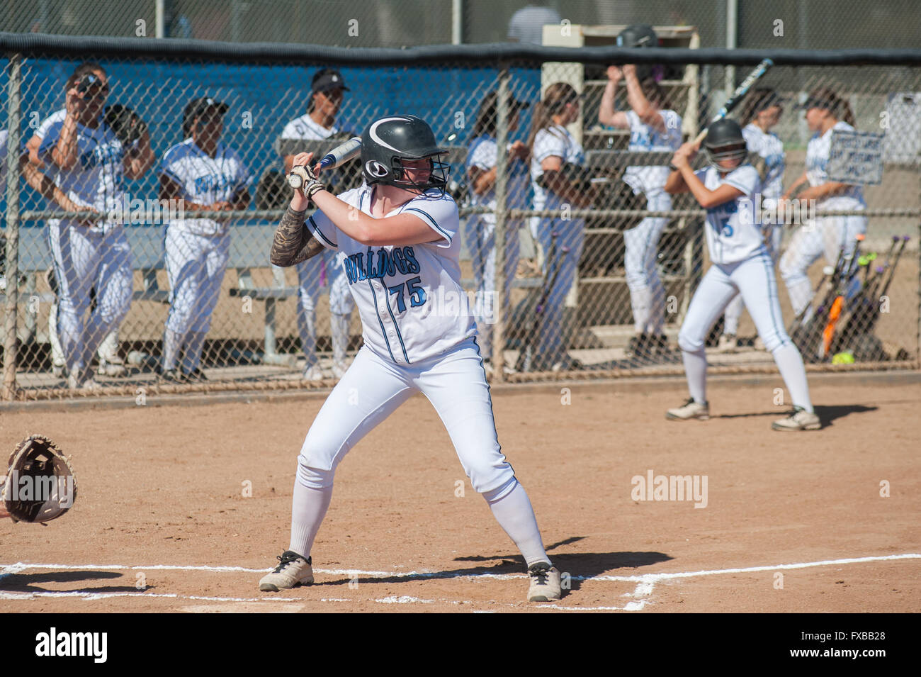 Softball Players Batting