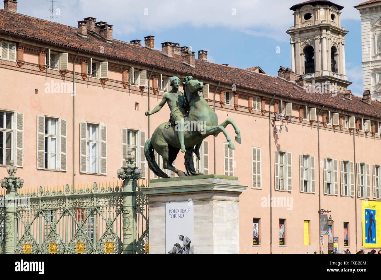 Statues and buildings beside the Palazzo Reale in the centre of Turin ...