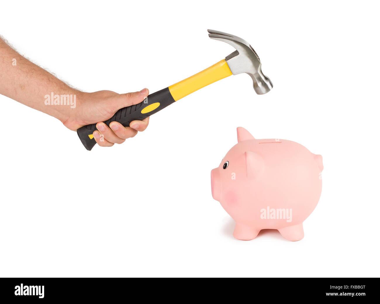 Breaking a piggy bank Stock Photo - Alamy