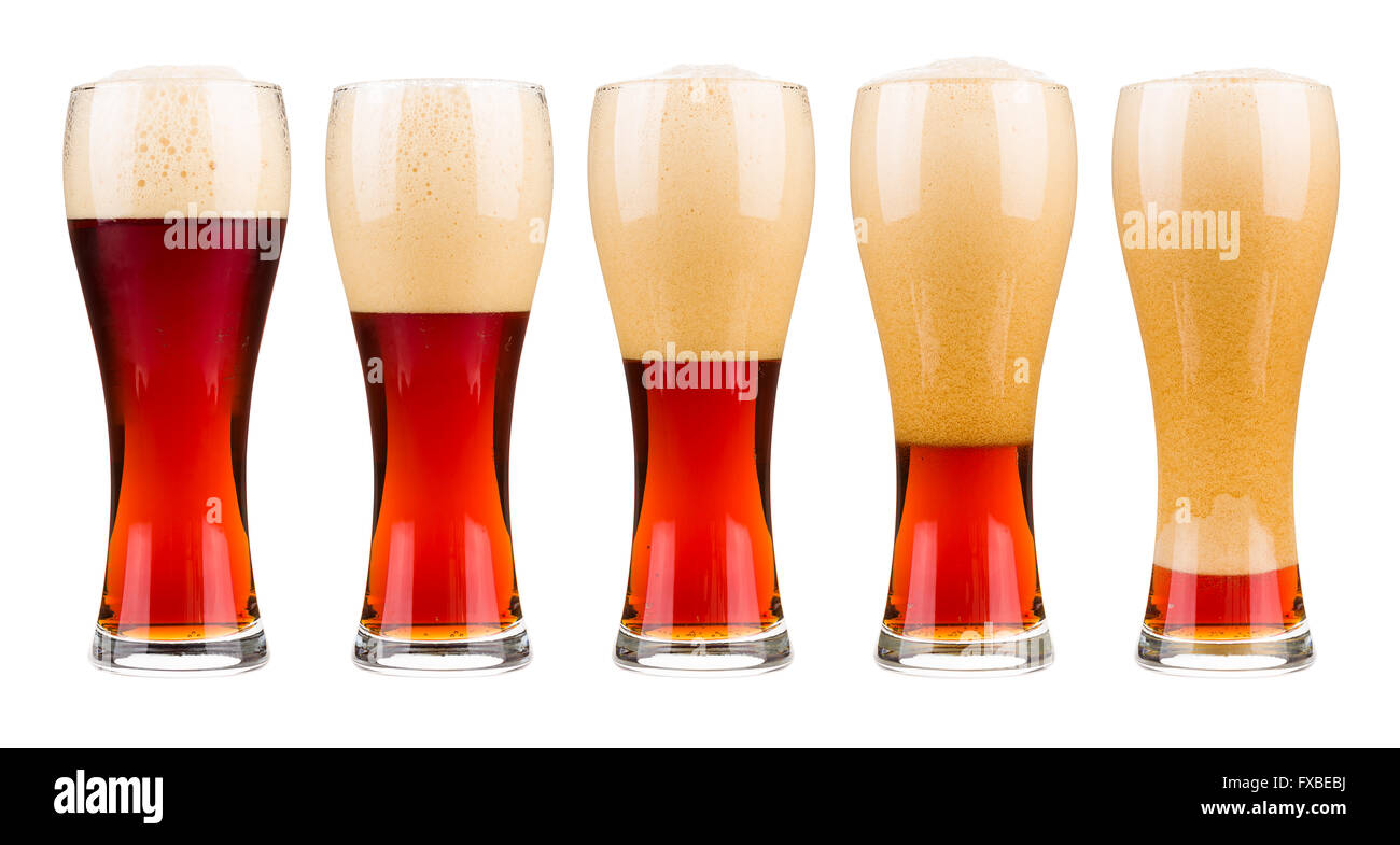 Five glasses of red beer Stock Photo - Alamy