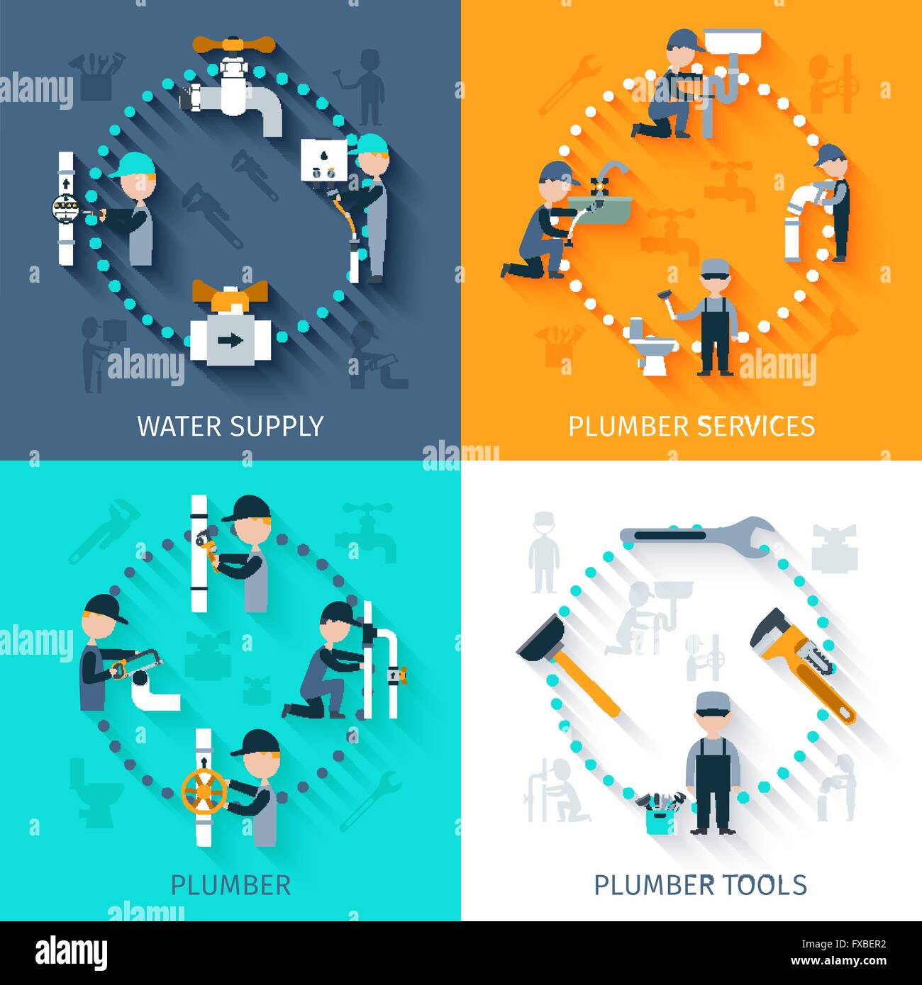 Plumber Flat Set Stock Vector Image & Art - Alamy
