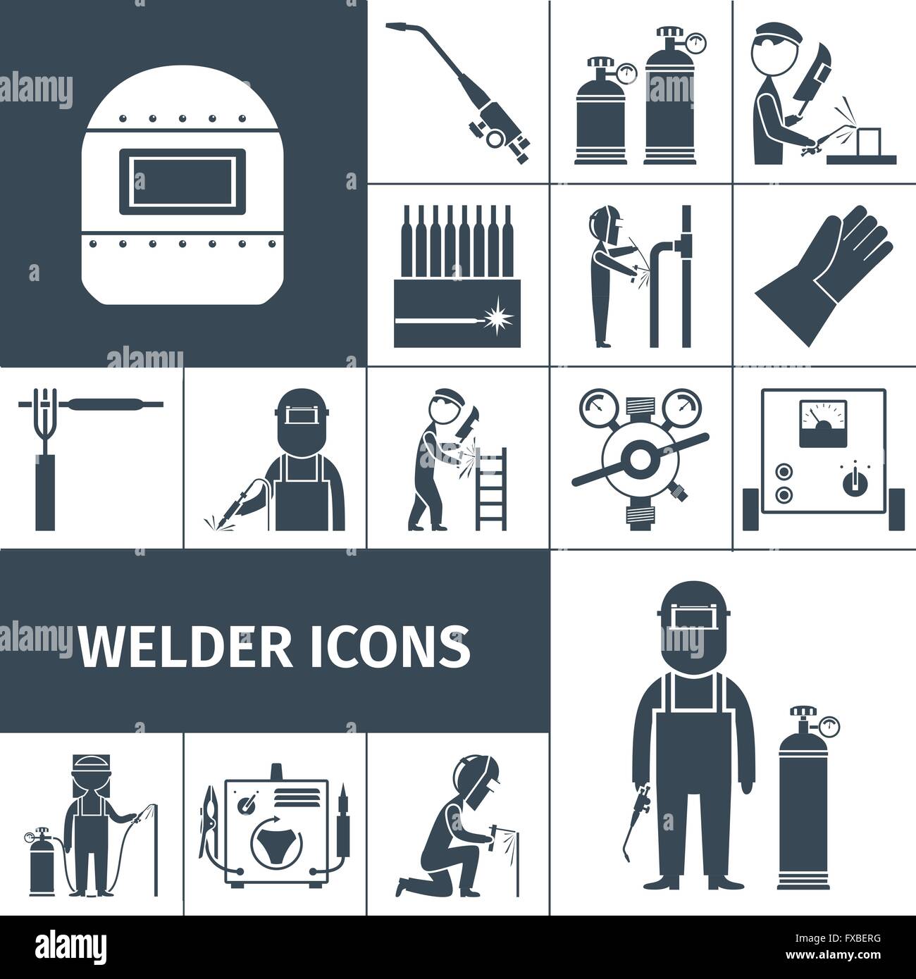 Welder Icons Black Set Stock Vector Image & Art - Alamy