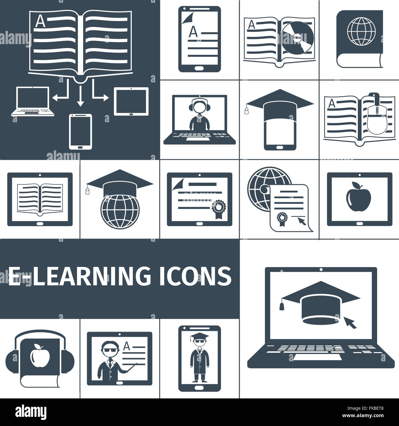 E-learning Icon Black Set Stock Vector Image & Art - Alamy