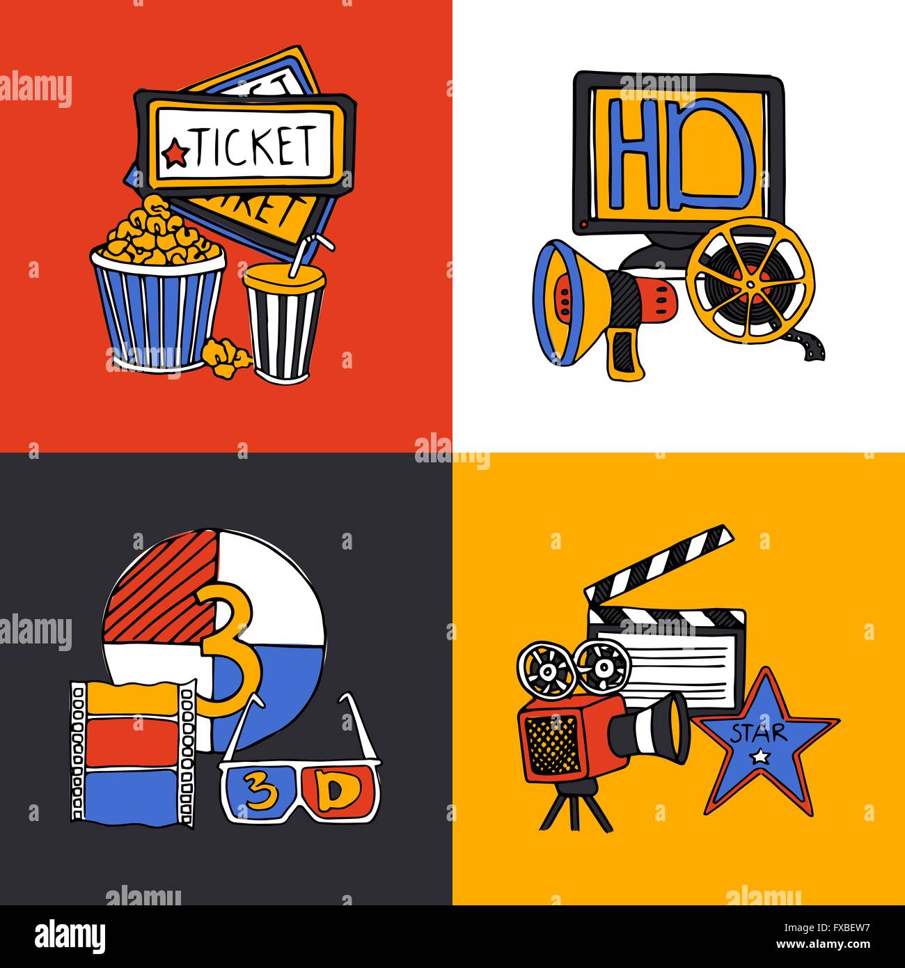 Cinema design concept flat icons set Stock Vector Image & Art - Alamy