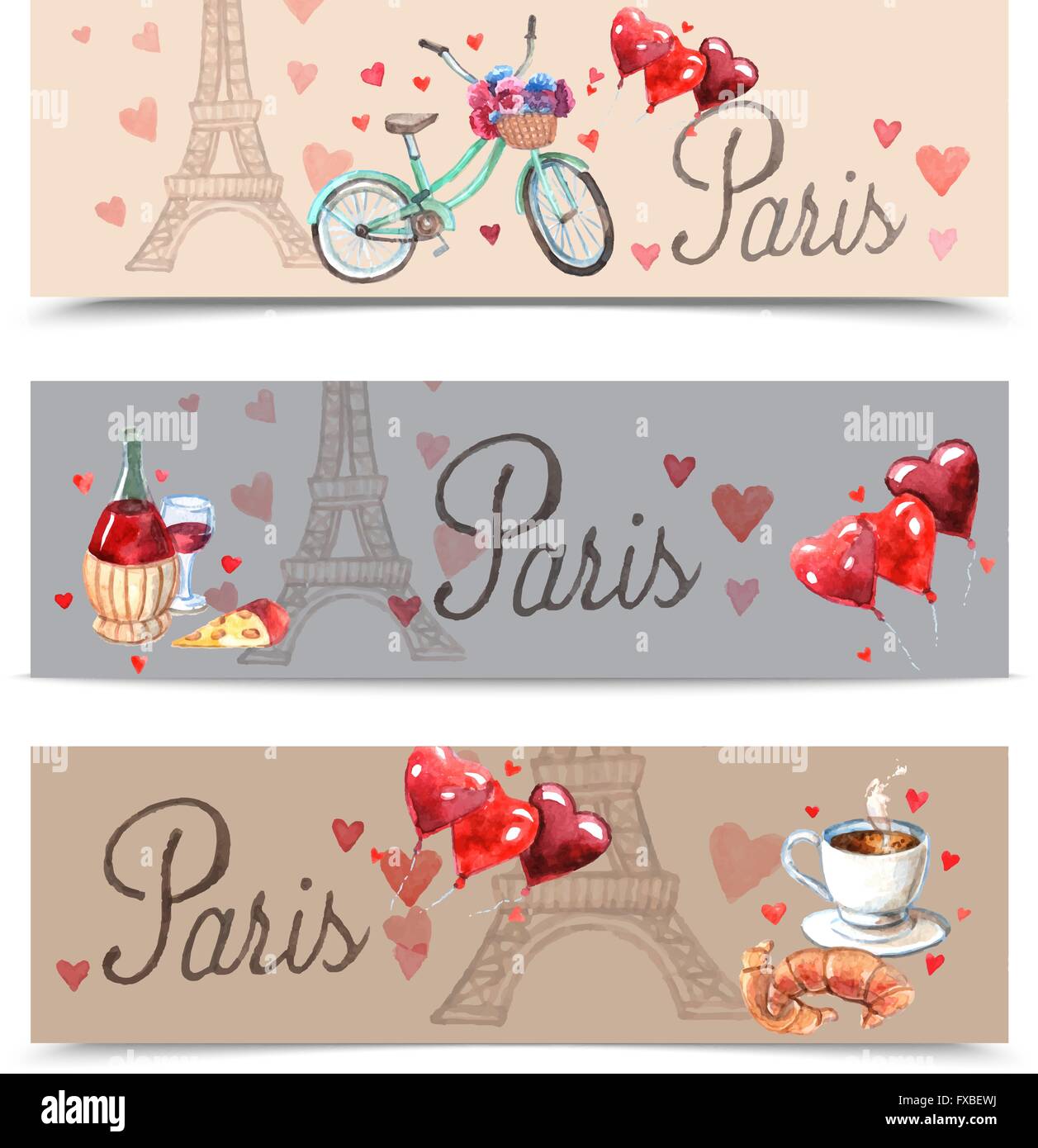 Paris watercolor symbols banners Stock Vector Image & Art - Alamy