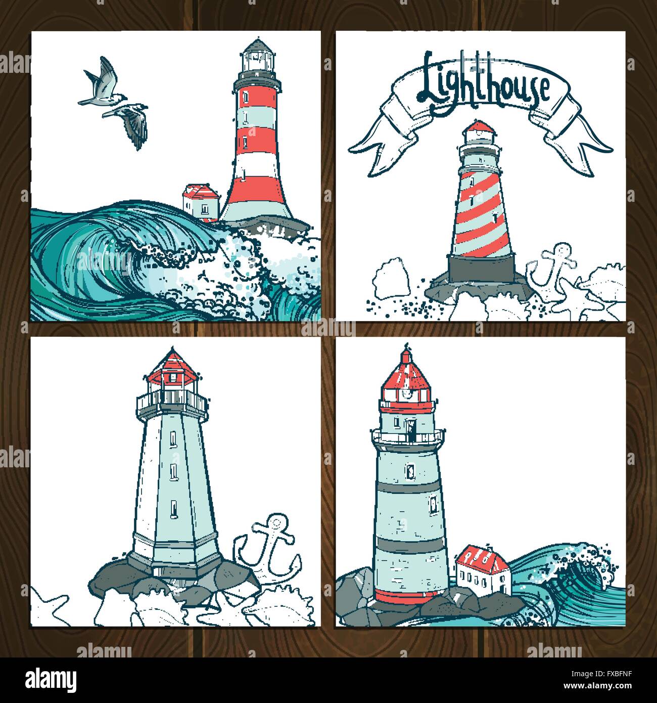 Lighthouse Cards Set Stock Vector Image & Art - Alamy