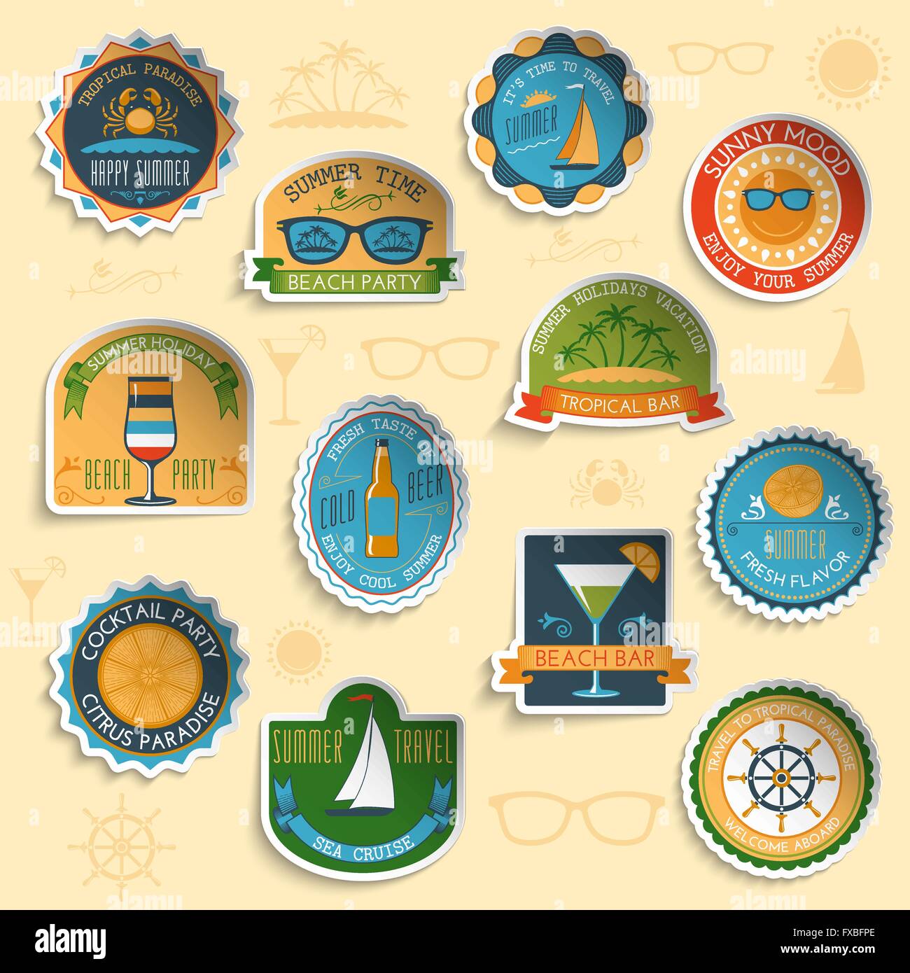 Summer vacation emblems stickers set Stock Vector Image & Art - Alamy