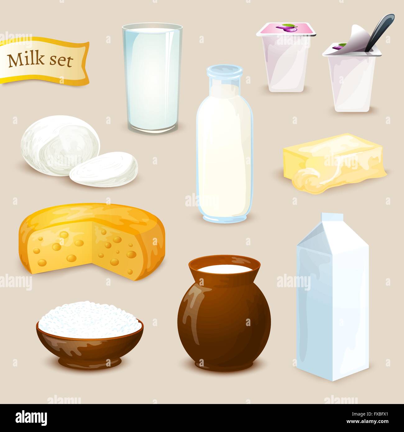 Milk Products Set Stock Vector Image & Art - Alamy