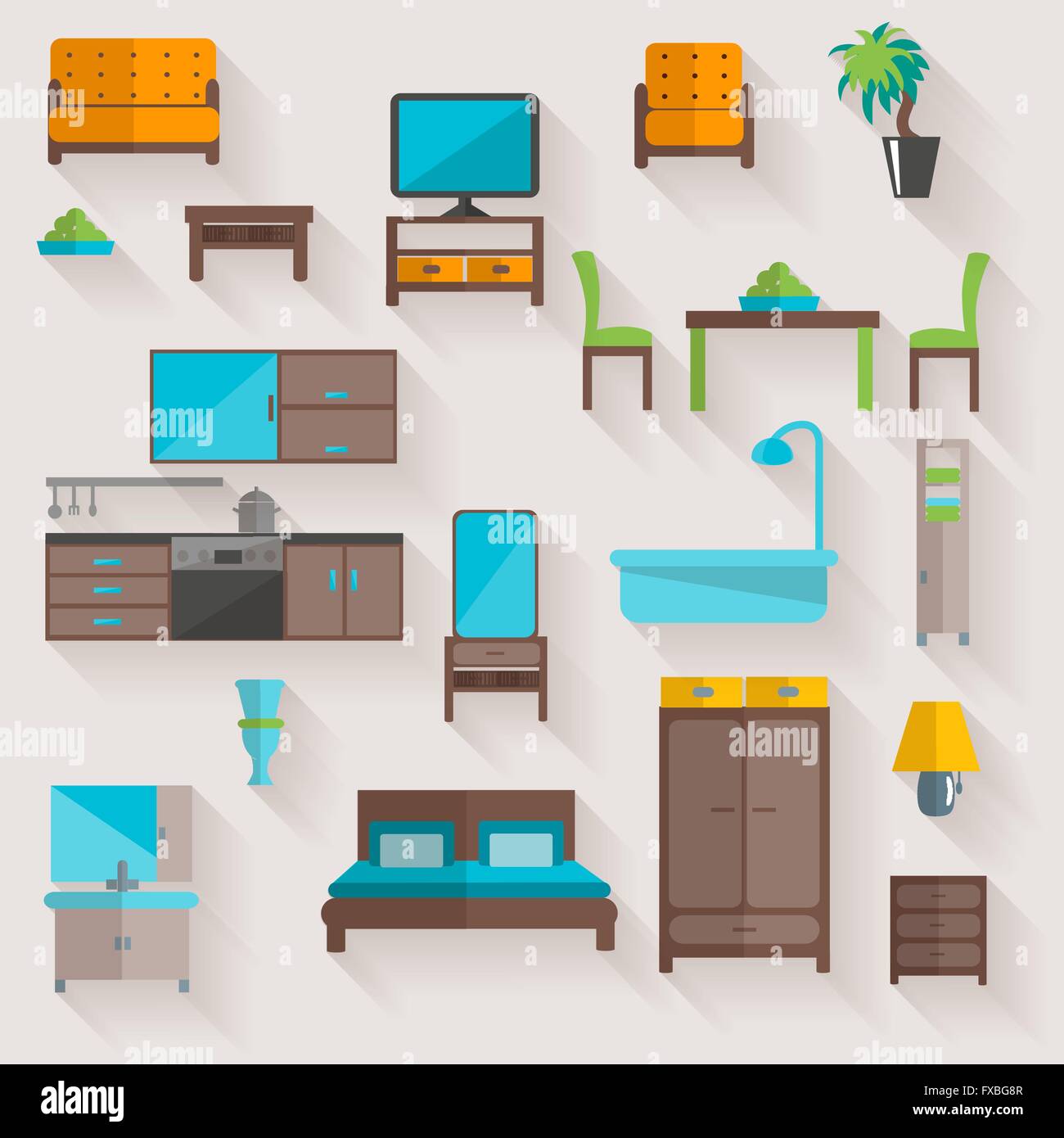 Home furniture icons on Stock Vector Images - Alamy