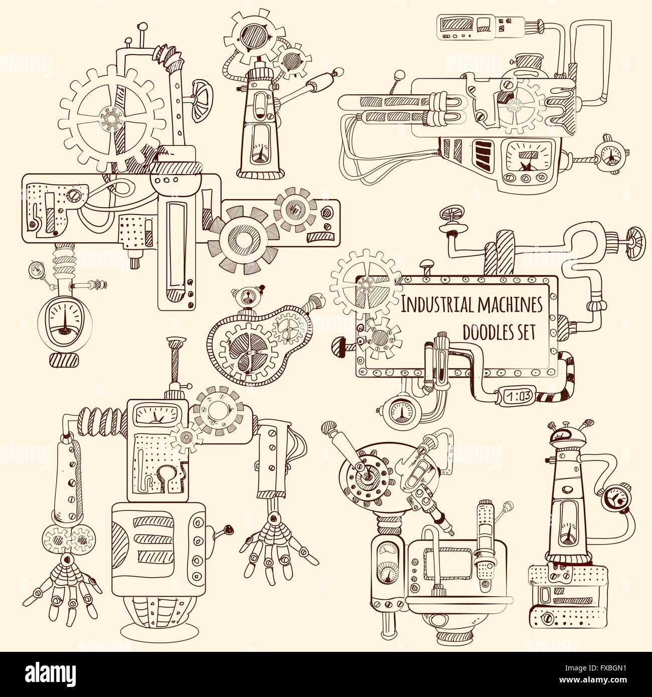 Industrial Machines Doodles Set Stock Vector Image & Art - Alamy