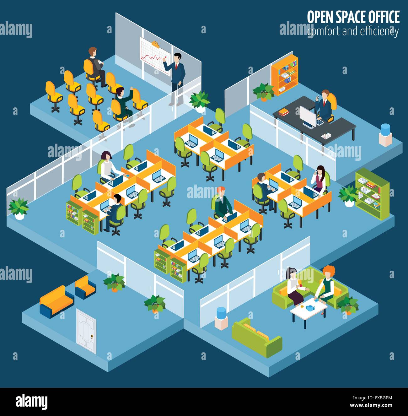 Open space office interior workers Stock Vector Images - Alamy