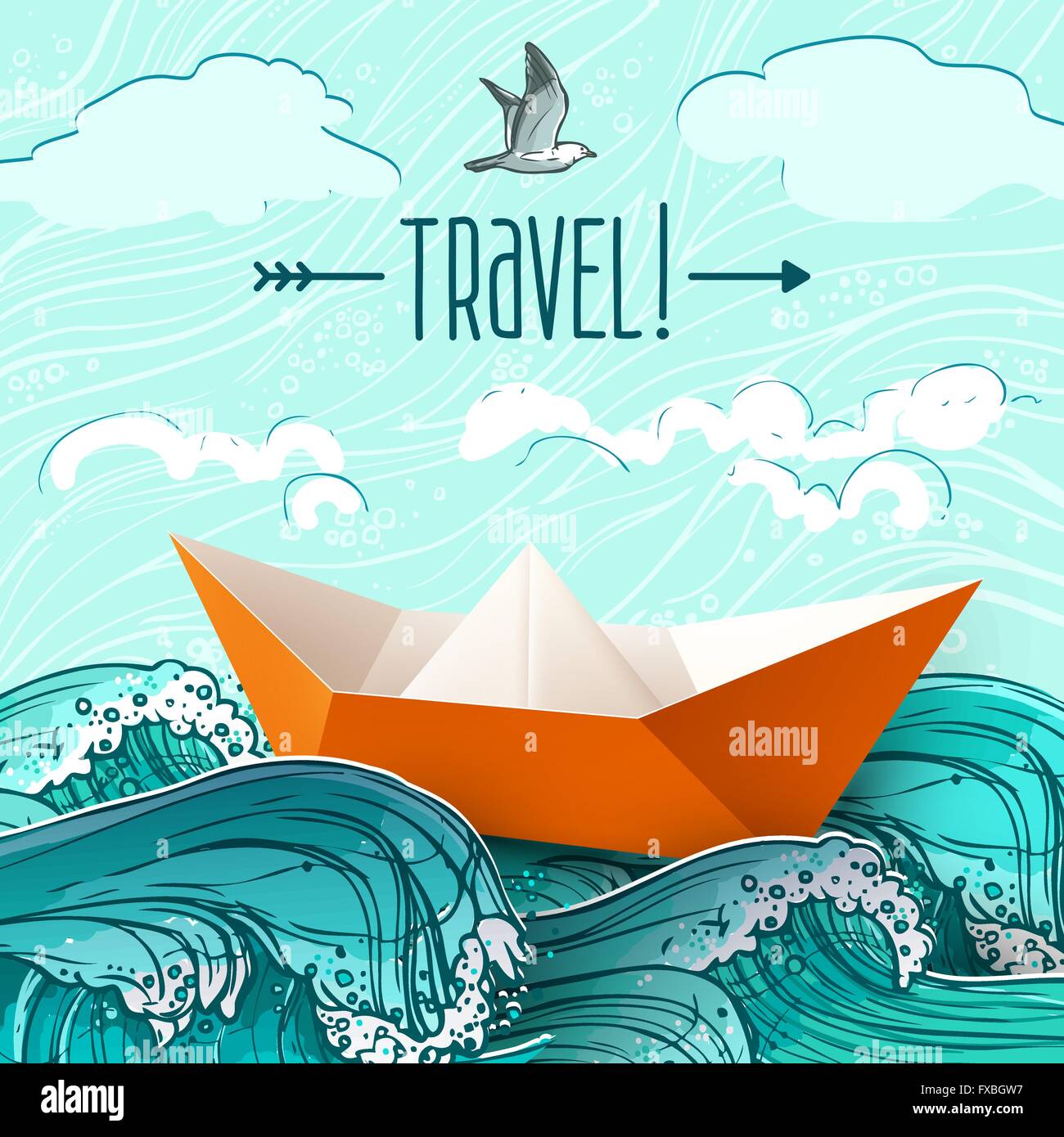 Paper Ship On Waves Stock Vector Image & Art - Alamy