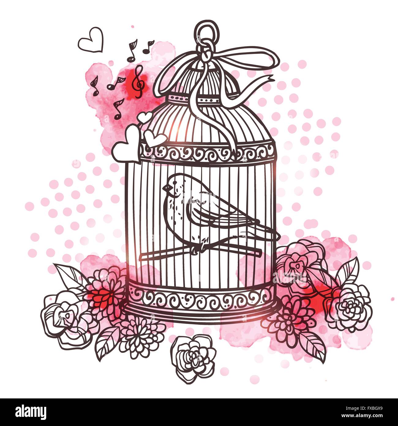 Bird In Cage Illustration Stock Vector Image & Art - Alamy