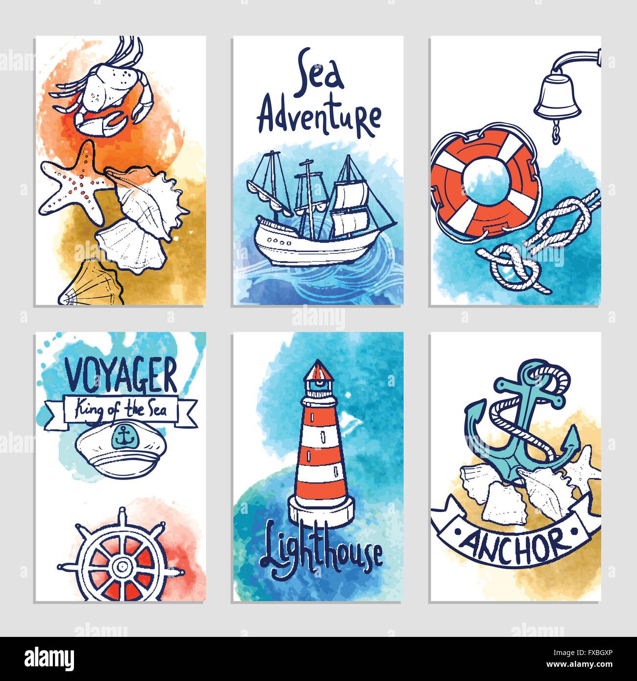 Nautical Cards Set Stock Vector Image & Art - Alamy