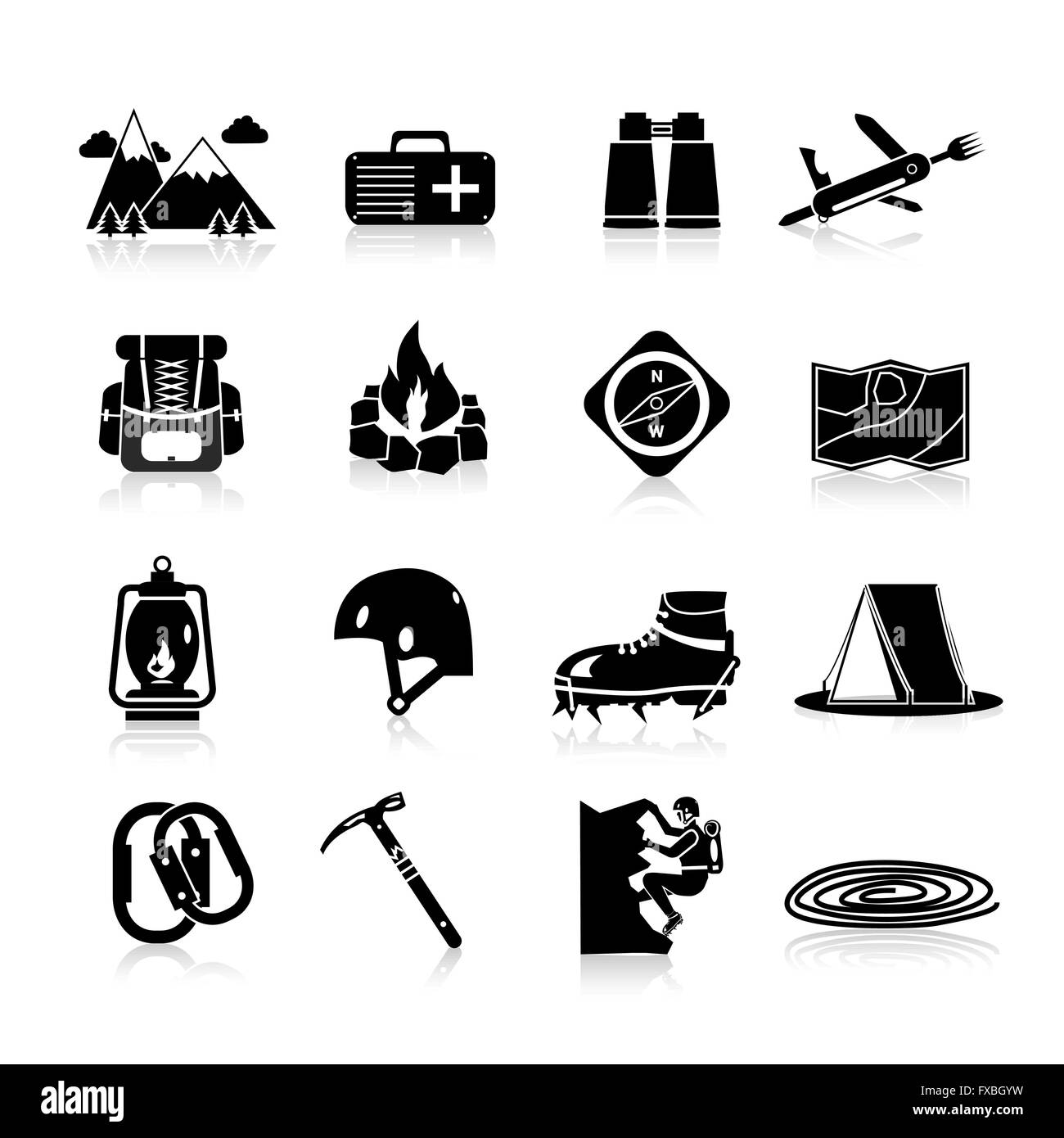 Hiking travel icons Black and White Stock Photos & Images - Alamy