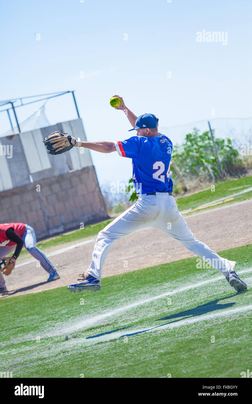 male versus male softball match Stock Photo - Alamy