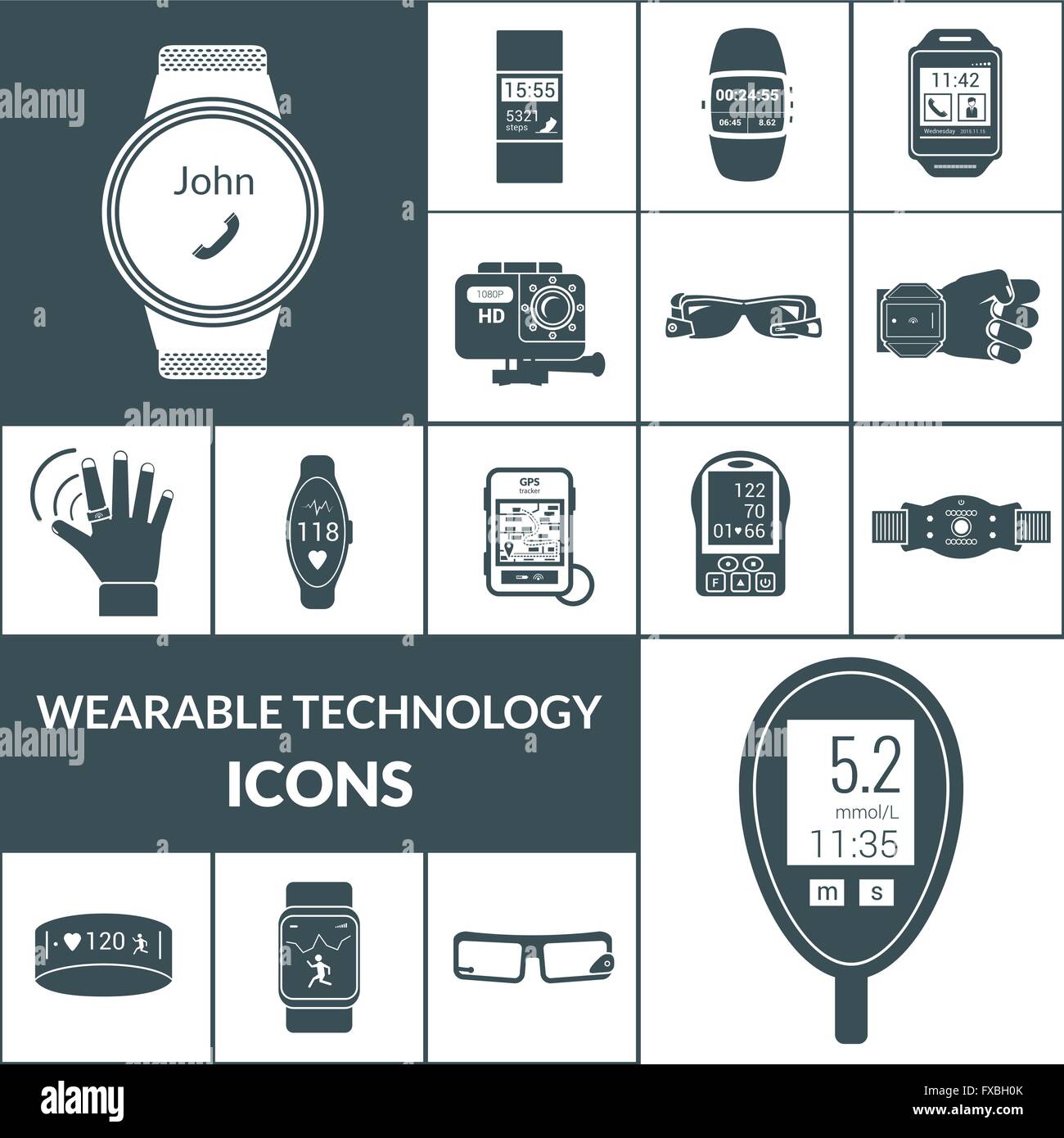 Wearable Technologies Icons Black Stock Vector Image & Art - Alamy