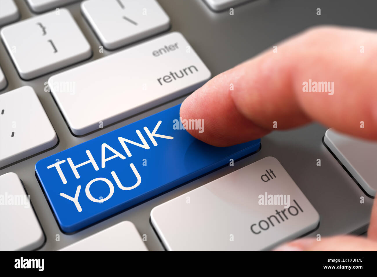 Hand Finger Press Thank You Key Stock Photo - Alamy