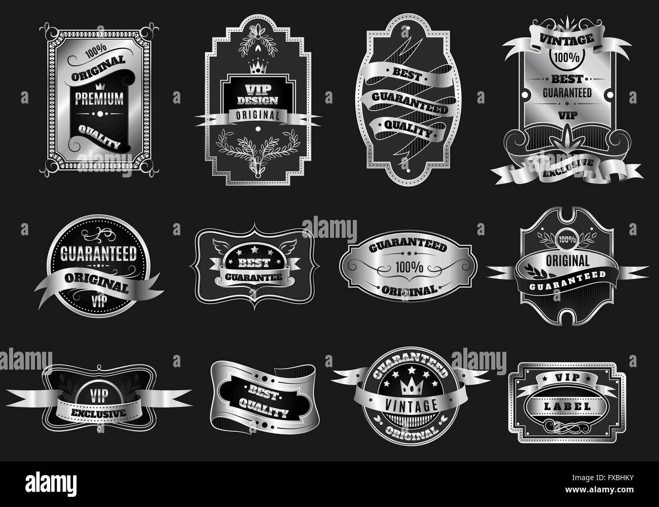 Retro original silver emblems labels collection Stock Vector Image ...