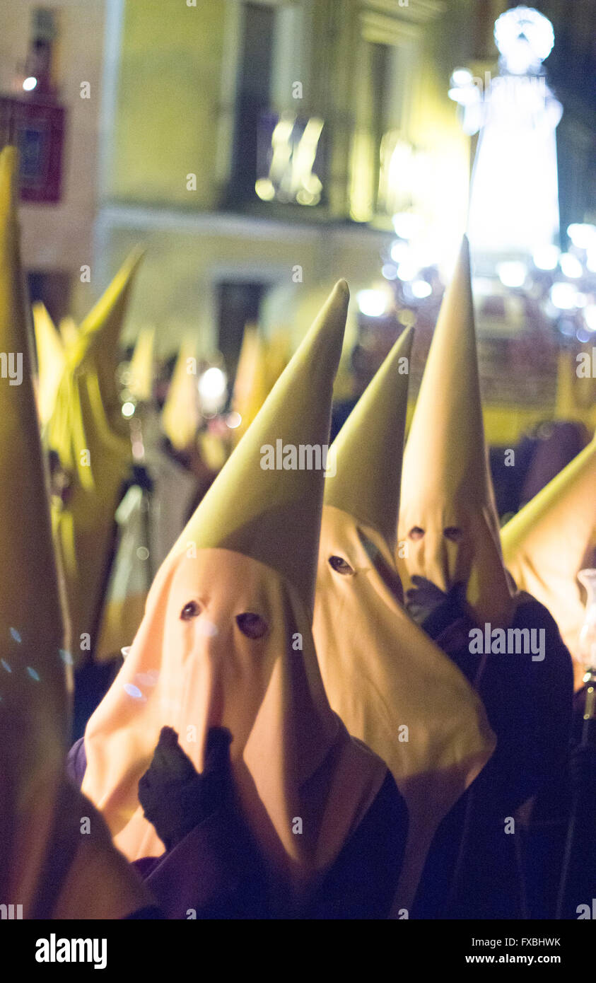 Easter catholic Spanish procession Semana Santa. Catholics wear pointed ...