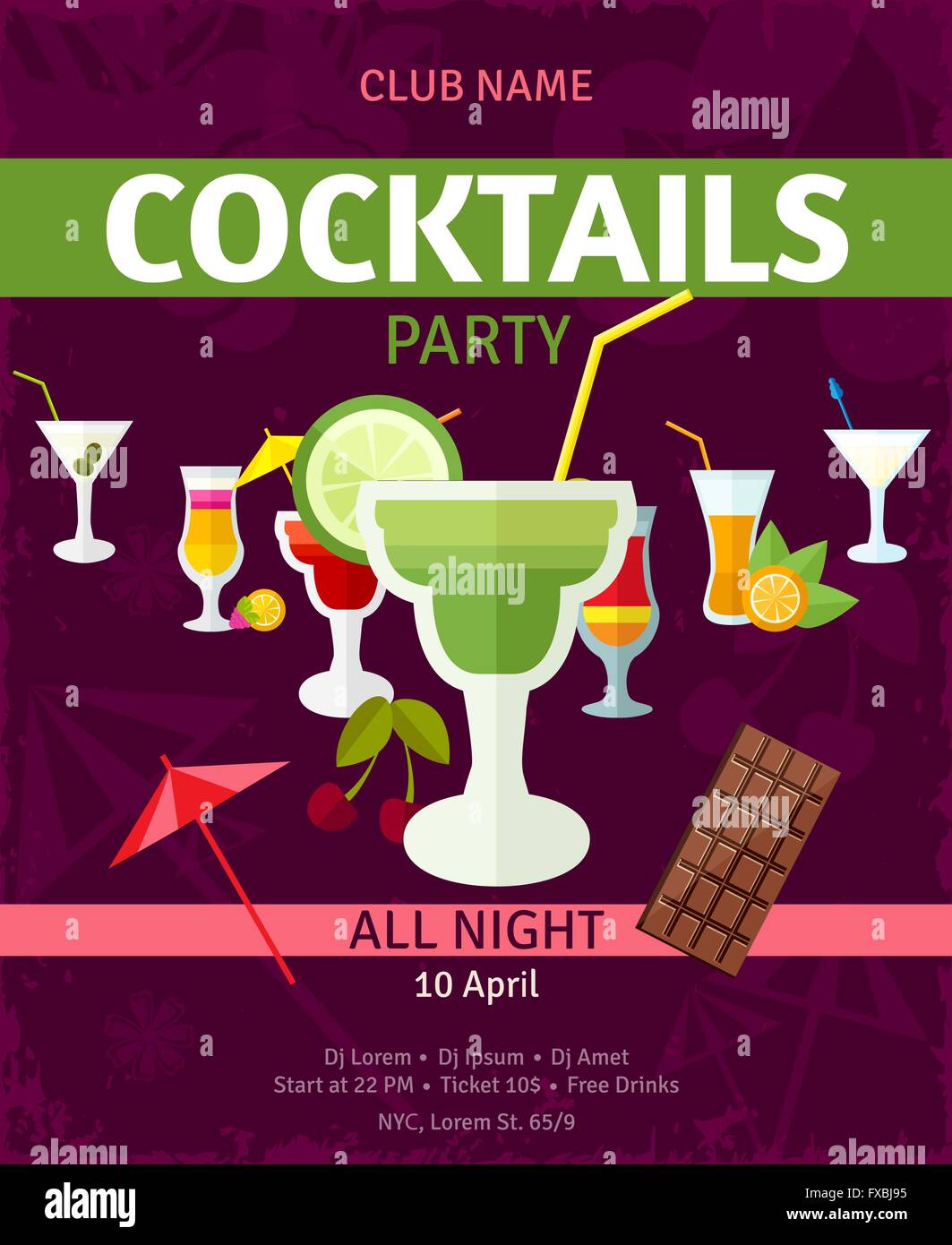 Tropical cocktails night party invitation poster Stock Vector Image ...