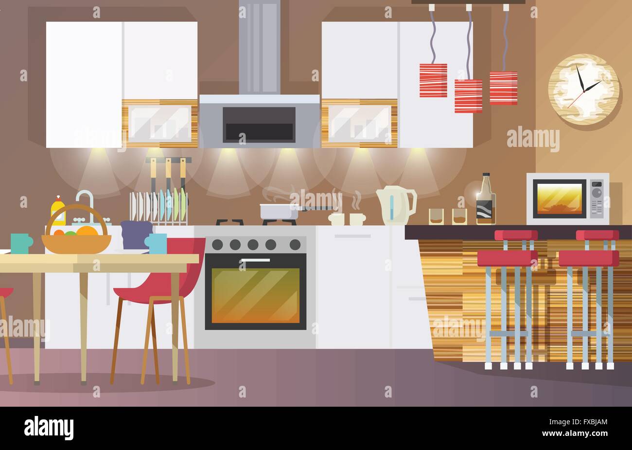 Kitchen Interior Flat Stock Vector Image & Art - Alamy