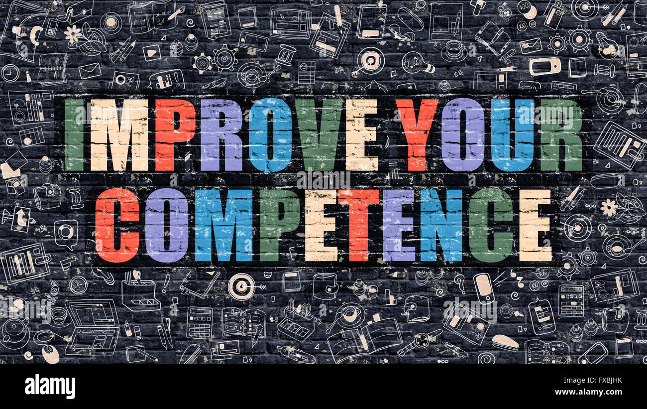Multicolor Improve Your Competence on Dark Brickwall Stock Photo - Alamy