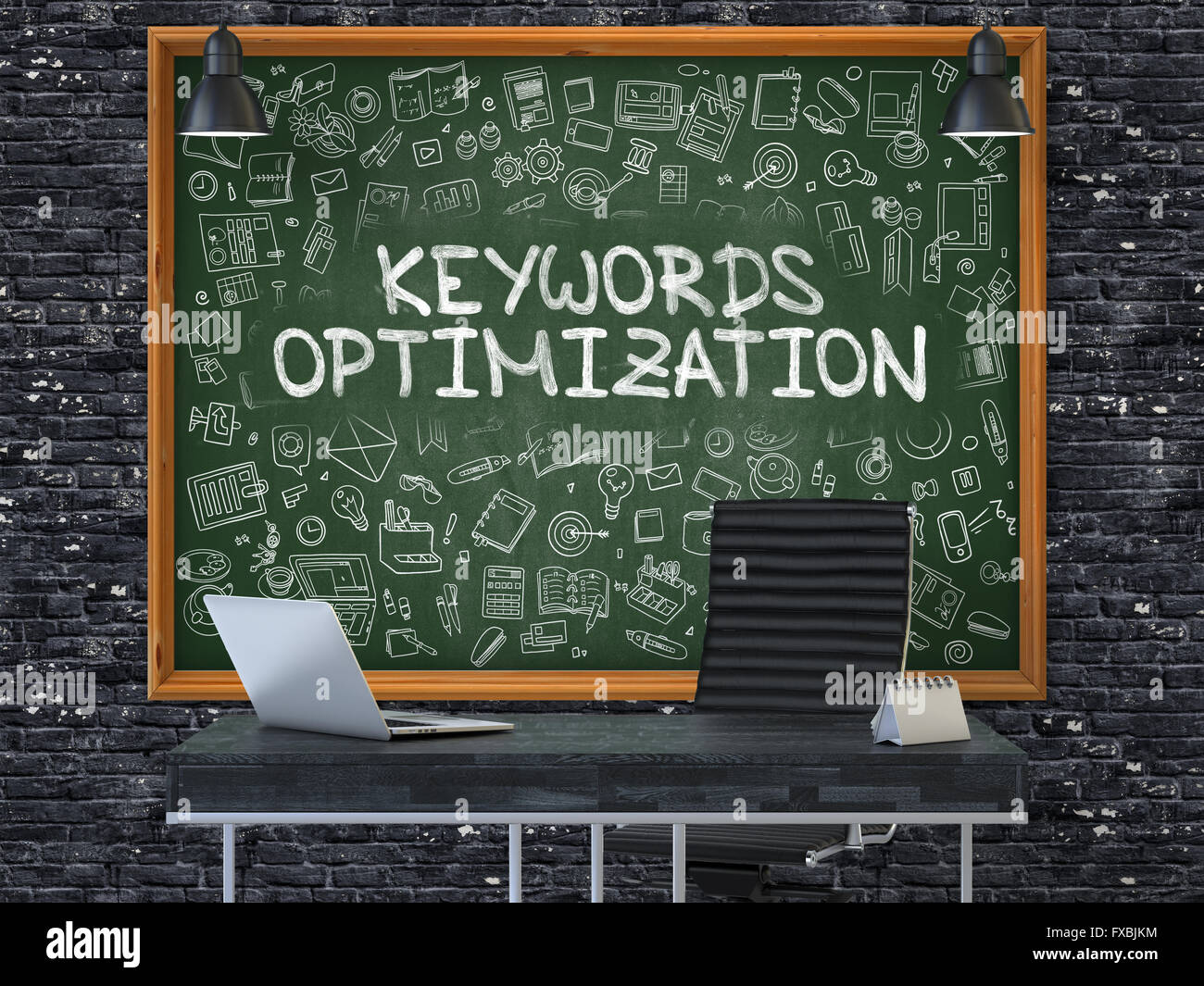 Chalkboard on the Office Wall with Keywords Optimization Concept Stock ...