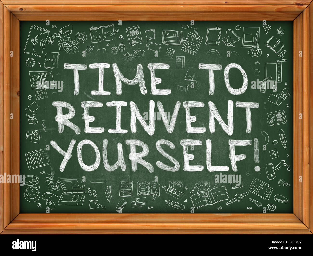 Time to Reinvent Yourself - Hand Drawn on Green Chalkboard Stock Photo ...