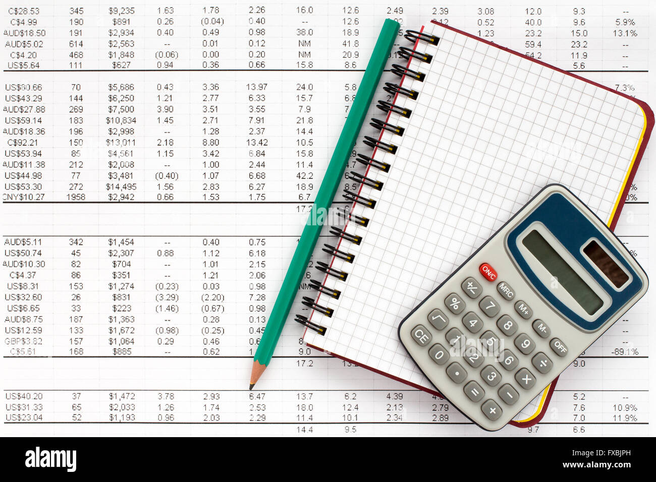 Notebook,pencil and calculator on financial statement , concept of ...