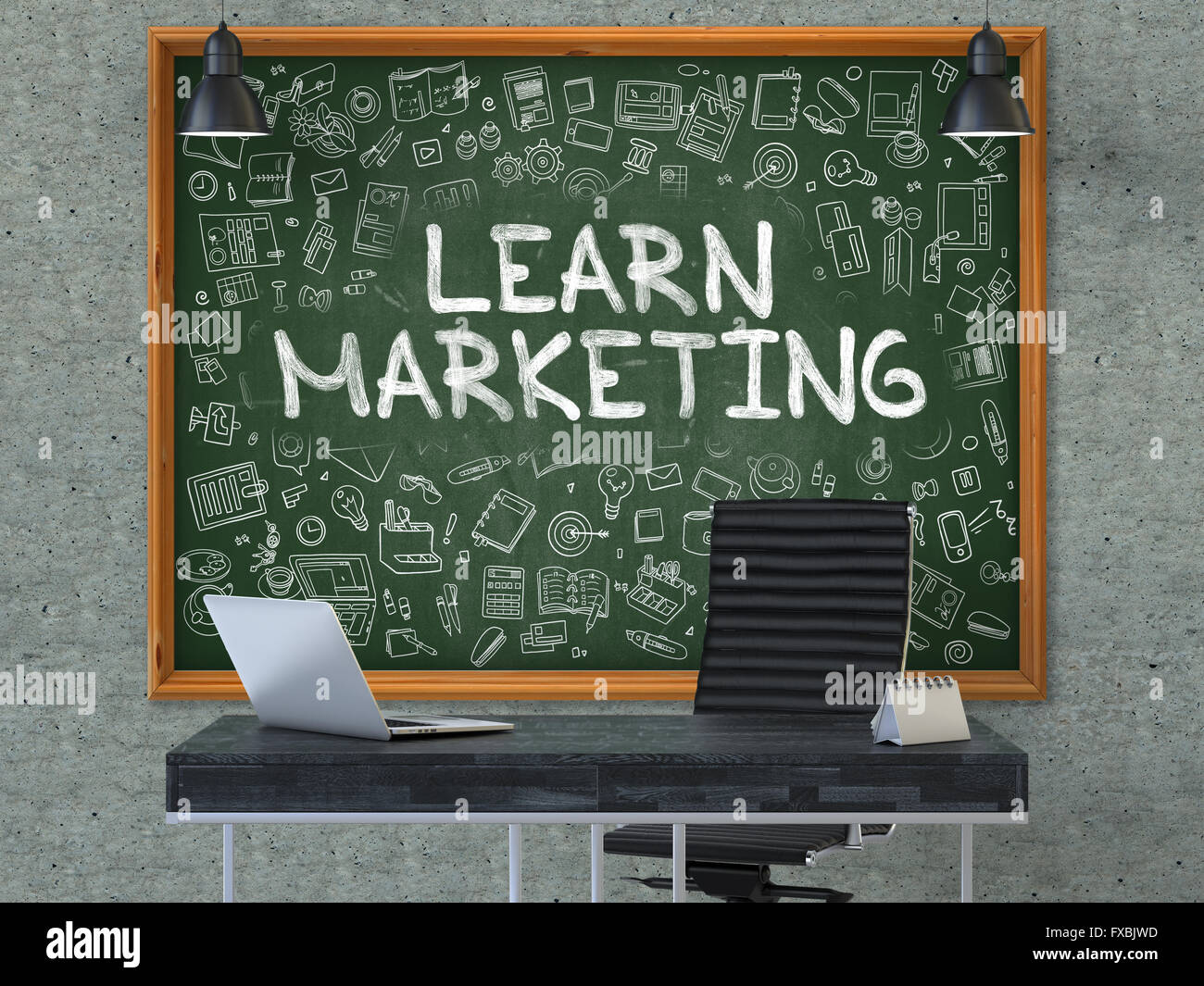 Hand Drawn Learn Marketing on Office Chalkboard Stock Photo - Alamy
