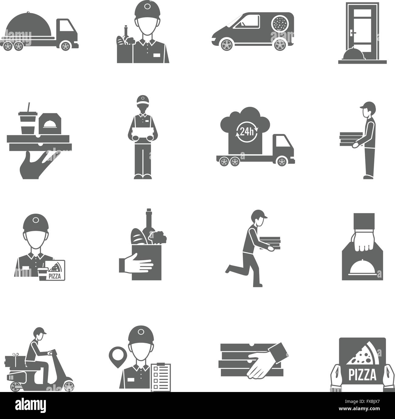 Food delivery courier black icons set Stock Vector Image & Art - Alamy